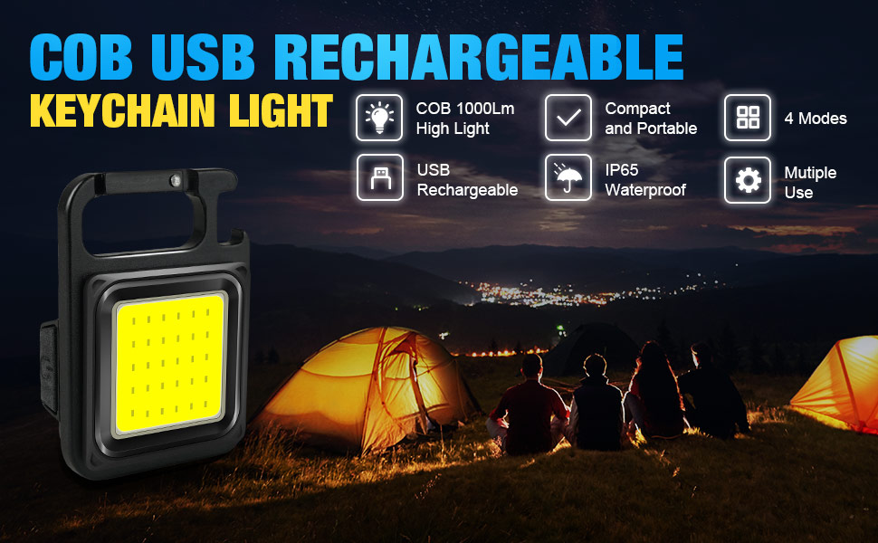 RISEMART Mini Portable Light 2 Pack, 1000 Lumens EDC Keychain Flashlight COB Small Torch, USB ...