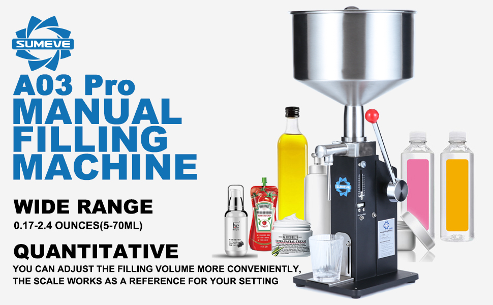 Amazon.com: Sumeve Manual Filling Machine Filling 5-70ml Bottler Filler For Liquid and Paste A03 ...