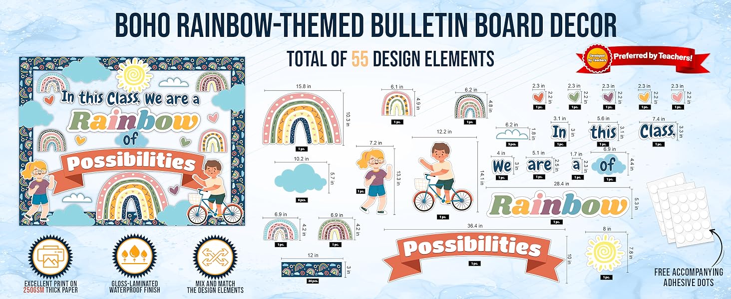 Amazon.com : Decorably 55 Pcs Cutouts Boho Classroom Decor Set with ...