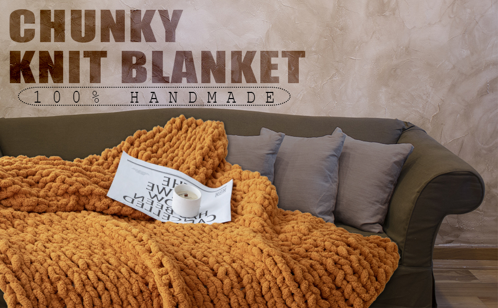 Amazon.com: FAMRSTDEO Chunky Knit Throw Blanket Cozy Heavy Thick Handmade Knit with Chenille ...
