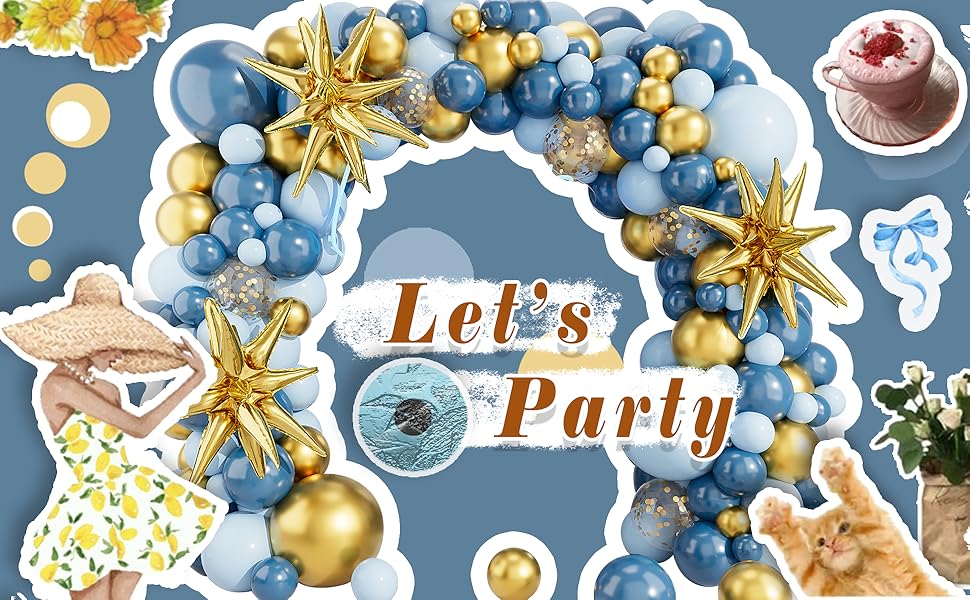 Amazon.com: Dusty Blue Gold Balloons Garland Arch Kit,142PCS Baby Blue Balloons Confetti Latex ...