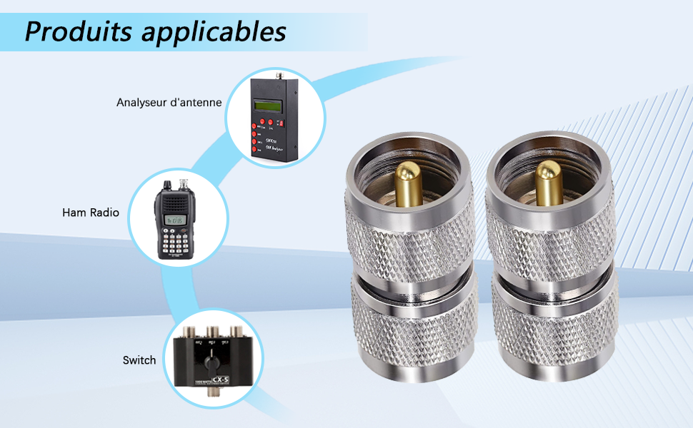 TUOLNK Connecteur coaxial UHF PL259 UHF mâle vers UHF mâle Adaptateur coaxial PL-259 connecteur ...