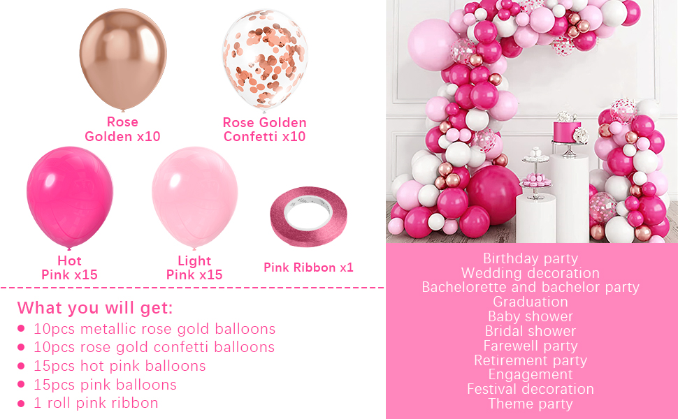 Amazon.com: Hot Pink Balloons Rose Gold Balloons Christmas Gifts 12inch 50pcs Rose Gold Confetti ...
