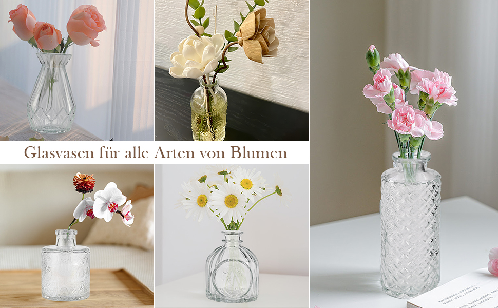 Amazon.de: Cieex Kleine Glasvase Set, 12St kleine Vasen für Tischdeko, Tischvase Vintage Deko ...