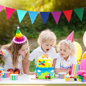 Outus 6 Sets Rainbow Pennant Banner Multicolor Felt Fabric Pennant ...