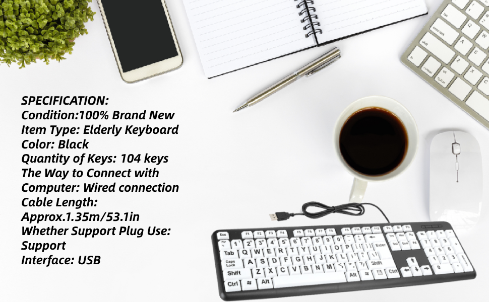 Amazon.com: Large Print Keyboard, 104 Keys Wired USB High Contrast ...