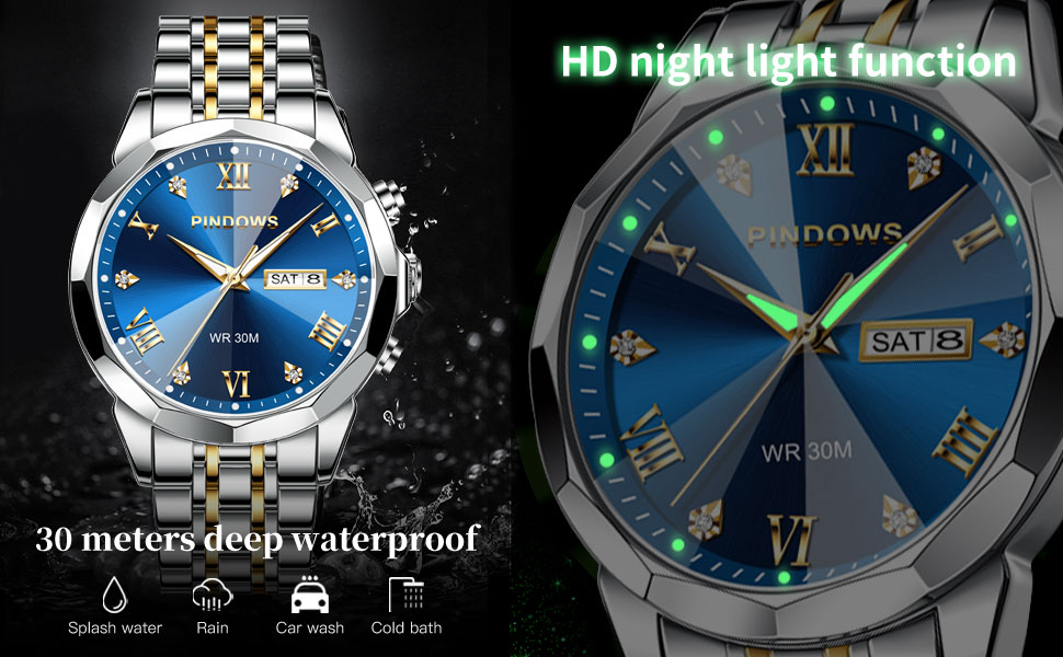 PINDOWS Armbanduhr für Herren Diamanten Business-Dress-Stil analoges Quarzwerk luxuriöse ...