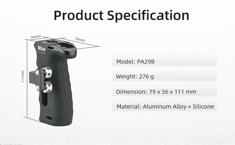 Nitze Lightweigt Side Handle with Dual 1/4" Screws,Ergonomic Aluminum Camera Cage Handgrip for ...