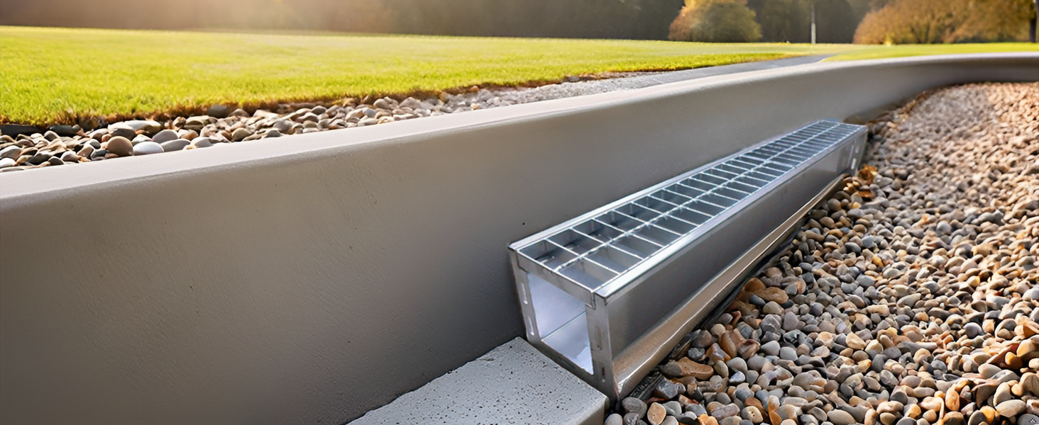MOSINSBO 304 Stainless Steel Channel Drain with Galvanized Steel Grate ...