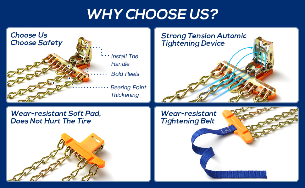 Amazon.com: QIYISS Emergency Snow Chains - Adjustable Portable Universal Thickening Anti-skid ...