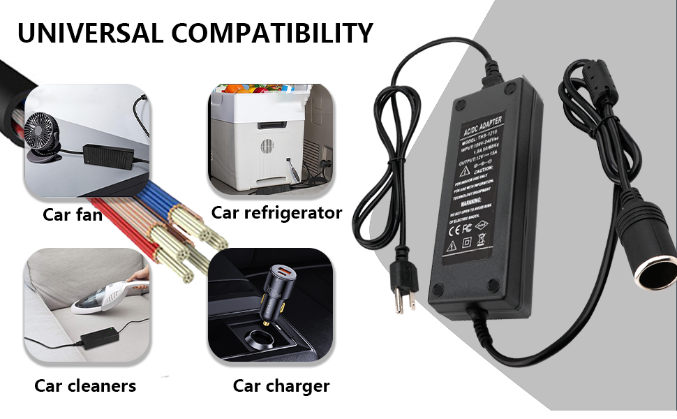 Amazon.com: Ac to Dc 110V to 12V Converter,15A 180W, Cigarette Lighter Adapter to Wall Plug,12 ...