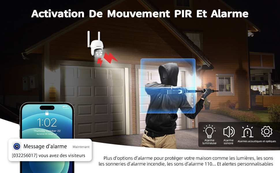 360°PTZ Kit Caméra de Surveillance WiFi Extérieure,BEENOCAM 8CH 3MP NVR et 4Pcs 1296P Vidéo ...