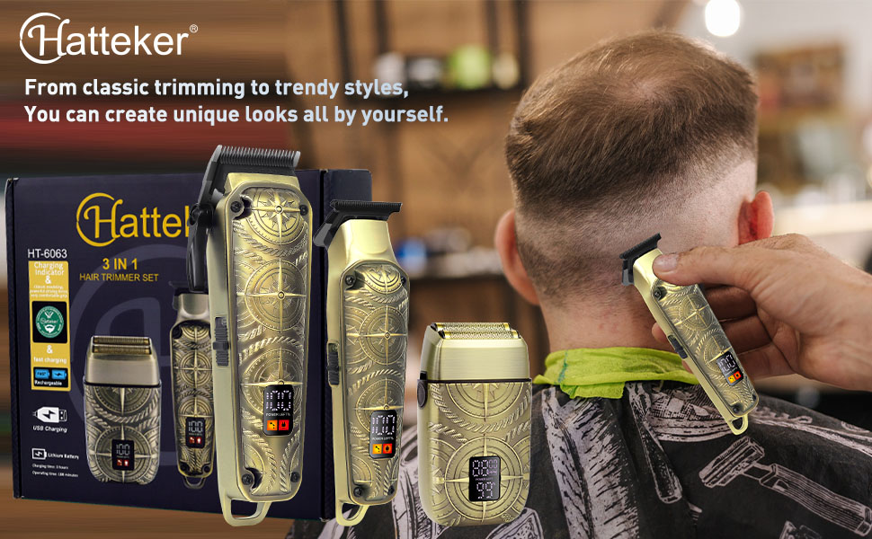 Hatteker Professional Hair Clippers for Men 3 in 1 Hair Trimmer Beard Trimmer Electric Shavers ...