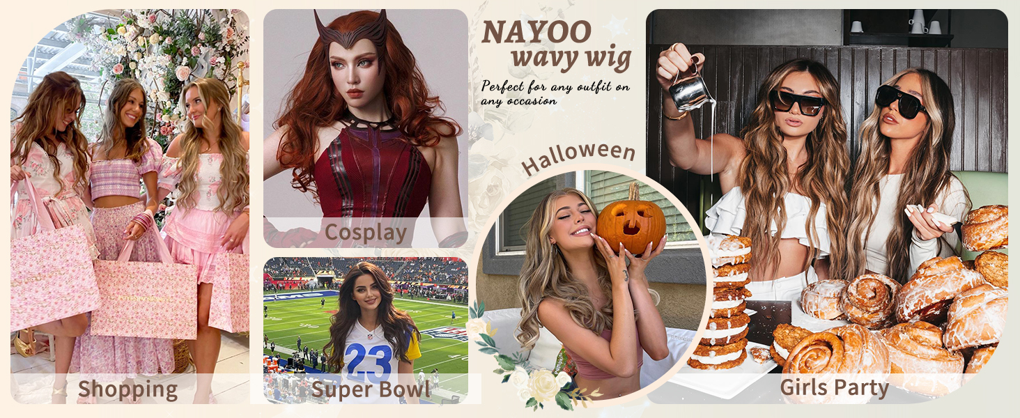 Amazon.com: NAYOO Auburn Wig for Women, 26 Inch Long Auburn Wavy Wigs for Women, Natural Looking ...