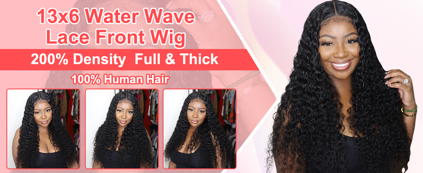 Amazon.com: ELEE'S HAIR 13x6 Water Wave Lace Front Wigs Human Hair 24 Inch 180% Density Water ...