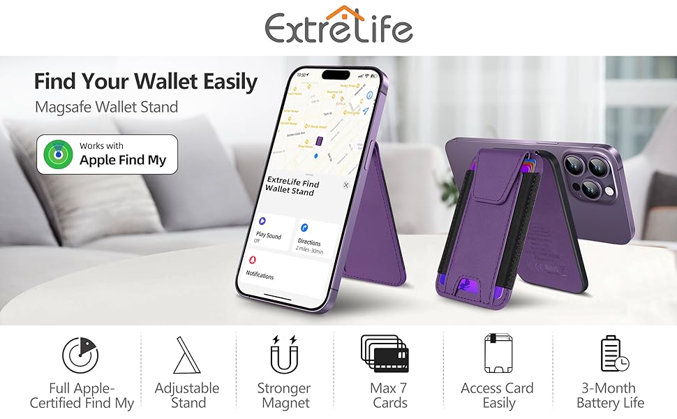 Amazon.com: for Magsafe Wallet, Works with Apple Find My, Magnetic Phone Wallet with Privacy ...