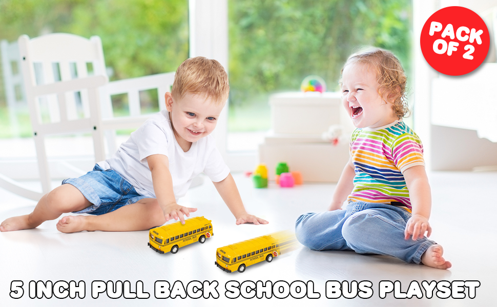 Amazon.com: ArtCreativity 5 Inch Pull Back School Bus Playset, Set of 2 Classic School Buses ...