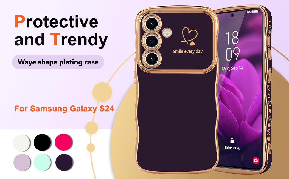 Amazon.com: LCHULLE for Samsung Galaxy S24 Case for Women Girls, Cute Wave Frame Curly Shape ...