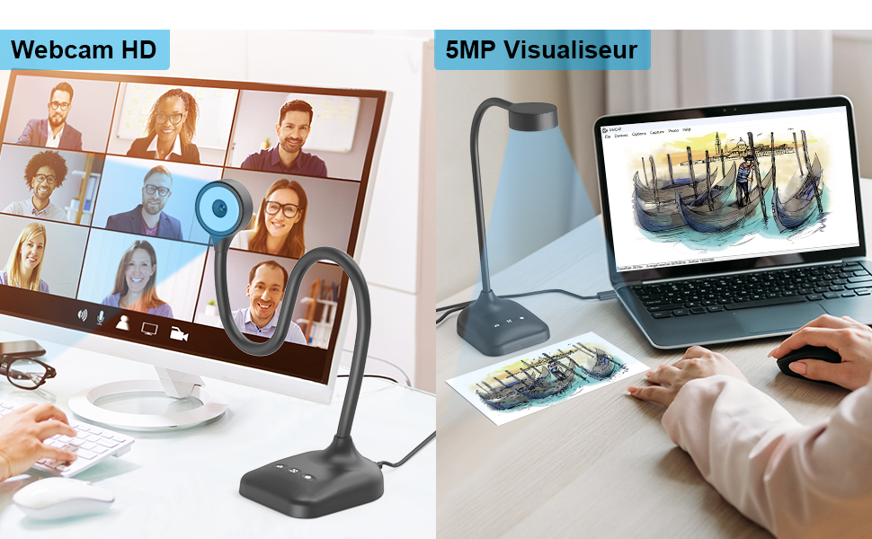 THUSTAND Visualiseur, USB Caméra de Documents, PC Webcam avec lumière ...