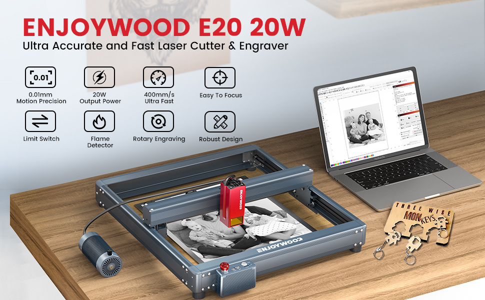 ENJOYWOOD E20 Lasergravierer, 130W Lasergraviermaschine mit Air Assist Kits, 20W ...