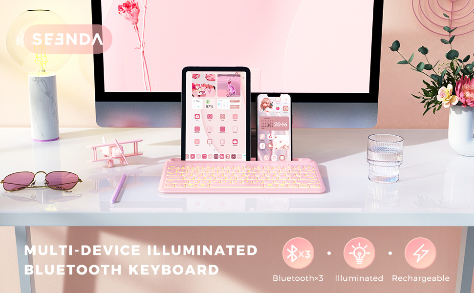 Amazon.com: seenda Backlit Bluetooth Keyboard for Tablet Phone Computer ...