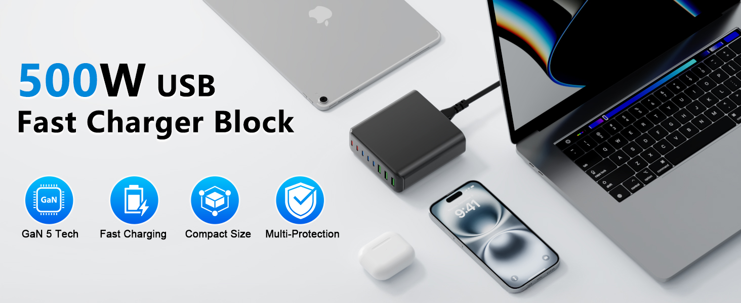 Amazon.com: 500W USB C Charger Block, 8-Port USB C Charging Station Fast Charging PD 120W PC ...