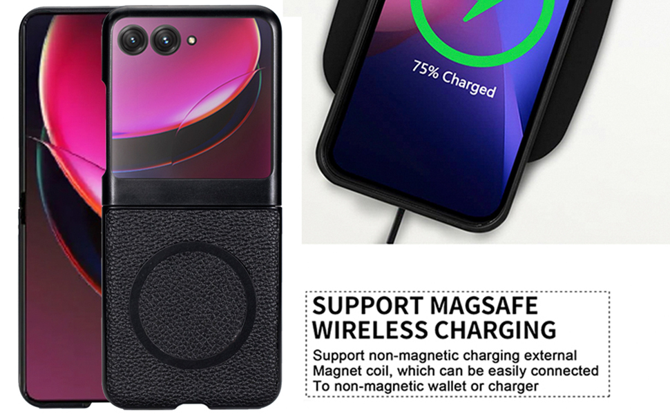 Amazon.com: KUGEW for Motorola Razr Plus 2023 Leather Case, Compatible with MagSafe, Moto Razr+ ...