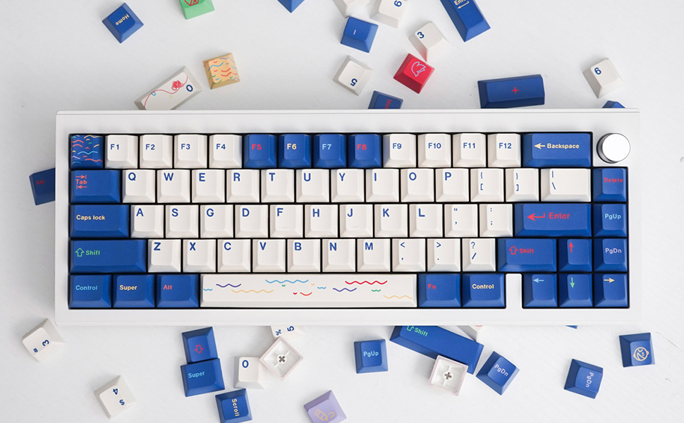 Amazon.com: Blue and White Keycaps 129 Keys Cherry Profile PBT Keycaps ...