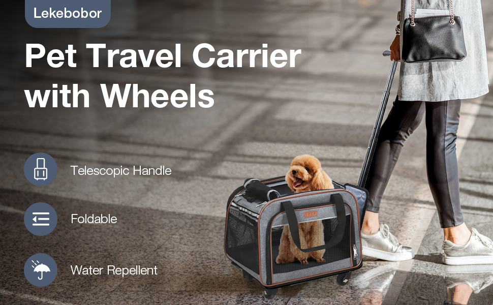 Amazon.com : Lekebobor Dog Carrier with Wheels Rolling Pet Carrier Cat Carrier Airline Approved ...