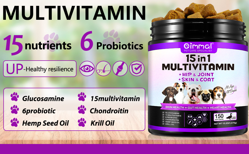 Amazon.com : 15 in 1 Dog Multivitamin, 150 Chews Dog Vitamins and Supplements, for Joint Support ...