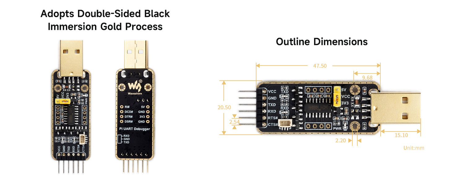 Waveshare USB to UART Debugger Module for Raspberry Pi 5, Type-A Port ...
