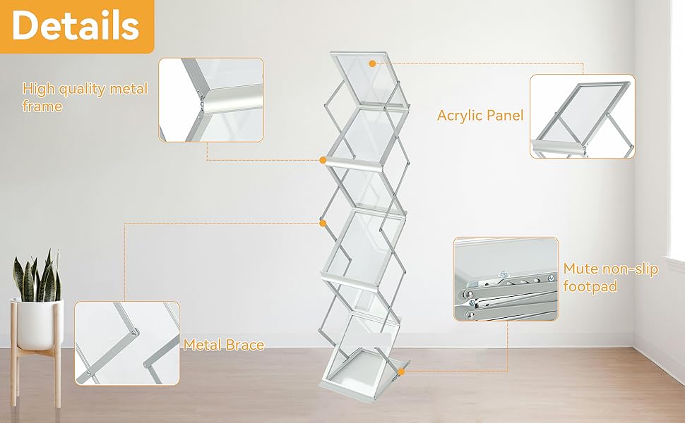 HUAZI Literature Rack Brochure Stand Foldable Catalog Rack Portable 6 Pockets with Carrying Bag ...