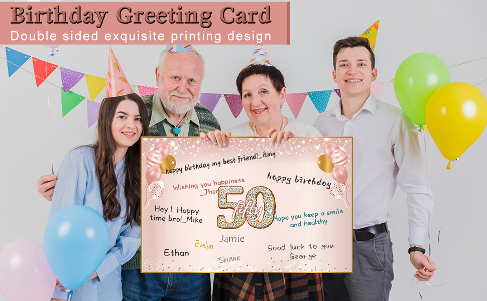 Amazon.com : Turypaty Large 50th Birthday Card With Envelope for Women, Pink Rose Gold Back in ...