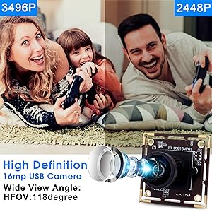Amazon.com: ELP 16MP Wide Angle USB Camera Module for Raspberry Pi and Computer 4K Mini UVC USB2 ...