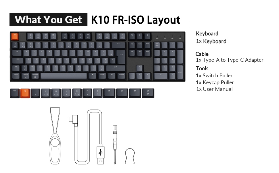 Keychron K10 Wireless Mechanical Gaming Keyboard, 104 Keys Full Size ...