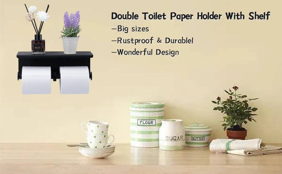 SCDGRW Soporte de papel higiénico vertical negro mate con estante – Soporte de pared de acero ...