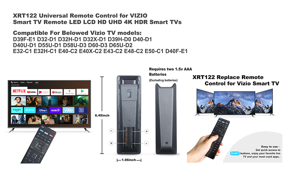 Xrt122 Remote Control For Vizio Smart Tv Remote