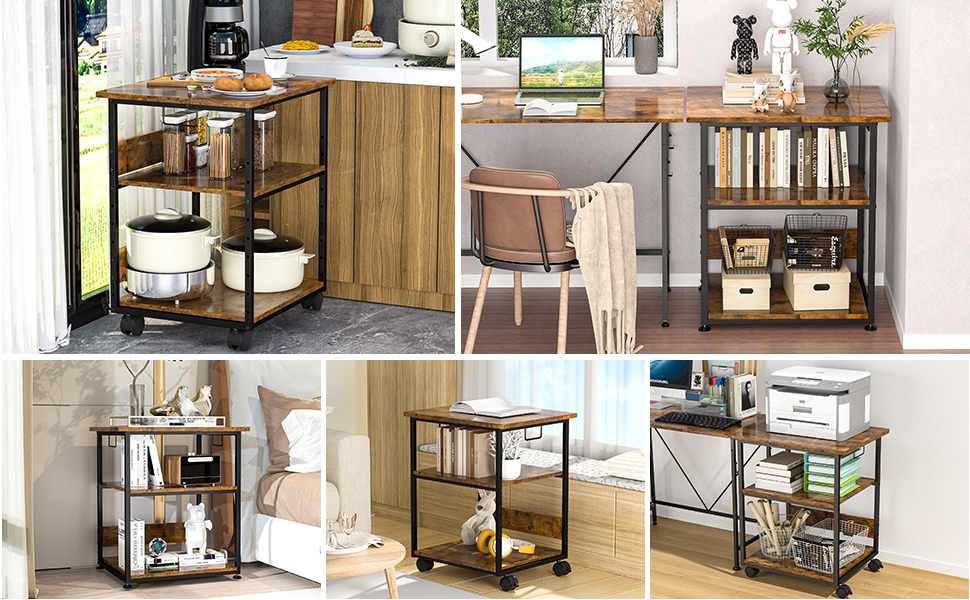 Amazon.co.jp: [W60*D50*H70cm]プリンター台 キャスター付き パソコンラック 中棚高さ9段階調節 両側取っ手付き pcワゴン オーディオラック デスク下 収納 棚 ...