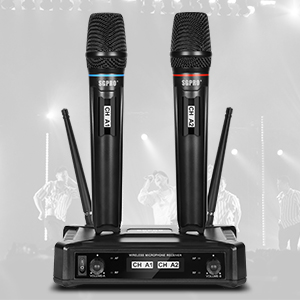 SGPRO Wireless Microphone System of 2 Handheld Mics and 1 Corded Receiver Quick Set Up for Stage ...