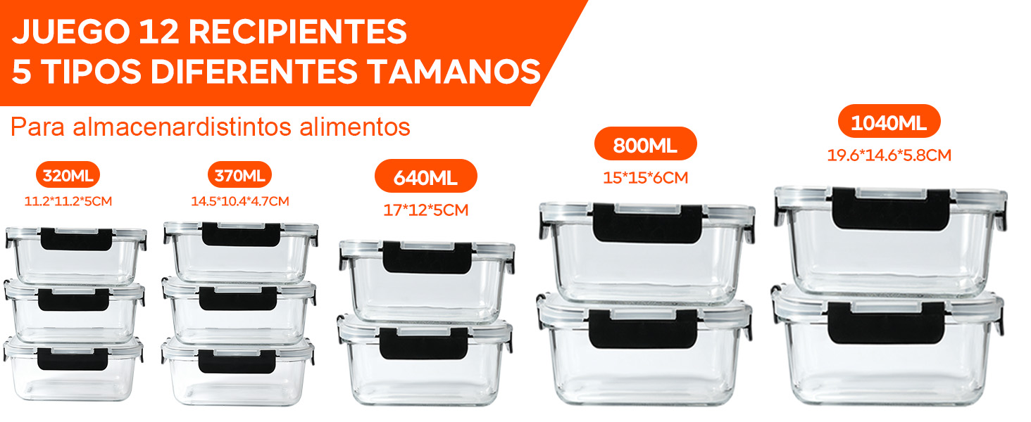 TMOSLY Juego de 12 Piezas Recipientes de Vidrio Herméticos (12 ...