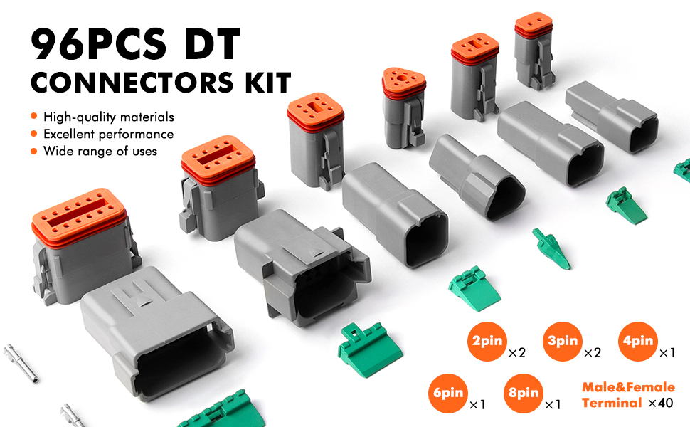 Amazon.com: Flytuo 96Pcs Deutsch Connector kit 2 3 4 6 8 12 Pin Connector Size 16 DT Series ...