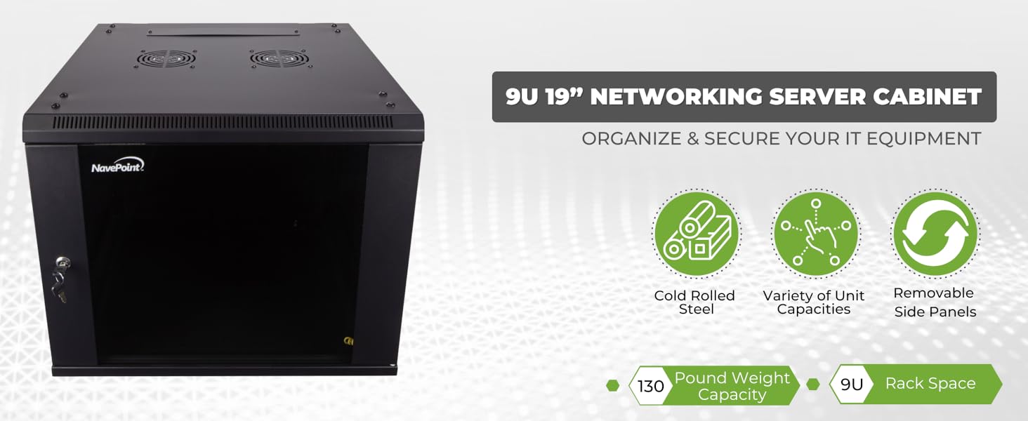 Amazon.com: NavePoint 9U Server Cabinet Wall Mount Rack Enclosure Includes 2 Fans, Locking Glass ...