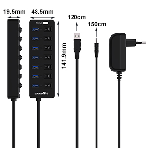 USB Hub Aktiv 3.0 mit Netzteil, VEMONT 7 Ports USB Verteiler - und 1 Intelligenter Charging mit ...
