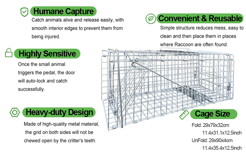 Animal Cage Trap, Large 2-Doors Humane Catch and Release Foldable Cage for Stray Cats Small Dogs ...
