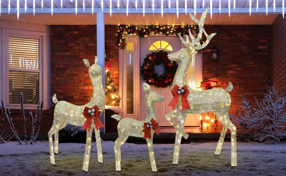 Amazon.com: winemana 3 Pcs Christmas Reindeer Decorations Outdoor, Lighted Large Deer Yard Decor ...