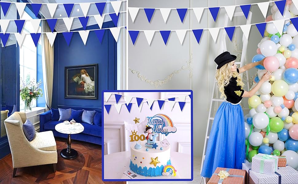 Amazon.com: LoveVC 100 Feet Blue White Pennant Banner Flags String ...