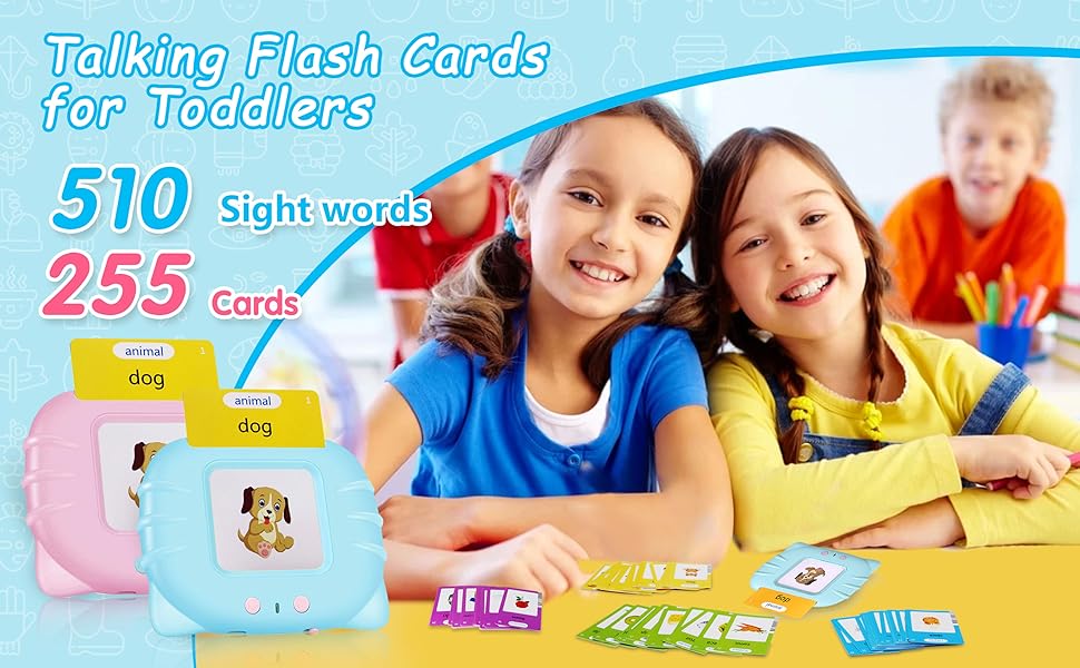 Whongkidz 510 Words Talking Flash Cards for Toddlers,255 Cards Audible Kids Pocket Speech Flash ...