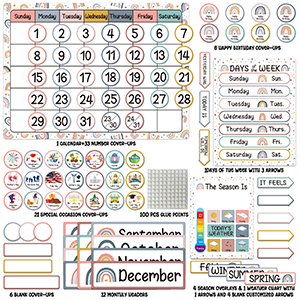Amazon.com : Boho Rainbow Calendar Bulletin Board Set with Seasons ...