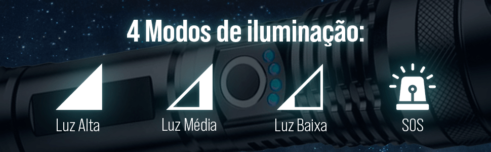 Lanterna Tática T9 Led Recarregável P50 USB Super Potente Zoom Longo Alcance para Trilhas Pesca ...