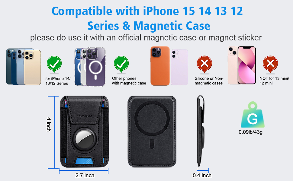 Amazon.com: nuoku Magnetic Phone Wallet, Compatible with Magsafe Wallet for Airtag Holder, Max ...